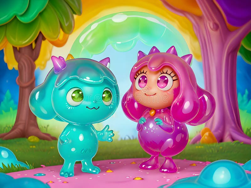Cute Slime Creatures, Generative AI Illustration Stock Illustration ...