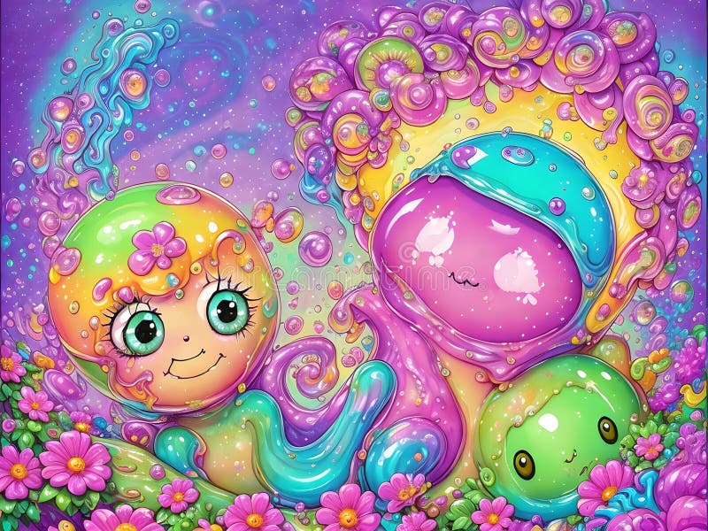 Cute Slime Creatures, Generative AI Illustration Stock Illustration ...