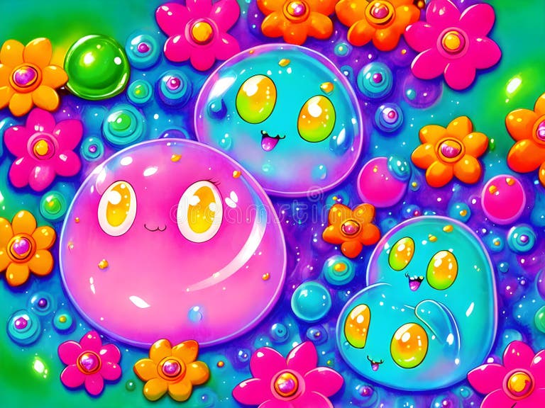 Cute Slime Creatures, Generative AI Illustration Stock Illustration ...