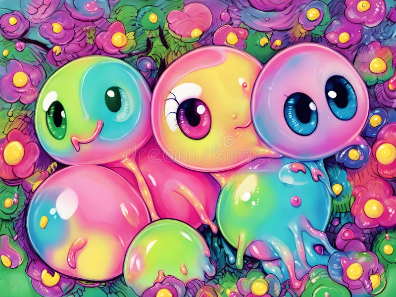 Cute Slime Creatures, Generative AI Illustration Stock Illustration ...