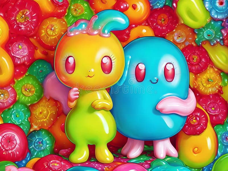 Cute Slime Creatures, Generative AI Illustration Stock Illustration ...