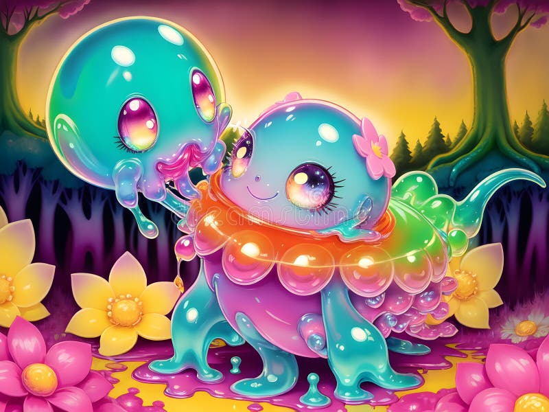 Cute Slime Creatures, Generative AI Illustration Stock Illustration ...