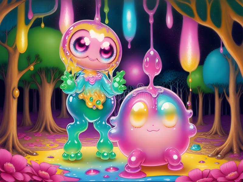 Cute Slime Creatures, Generative AI Illustration Stock Illustration ...