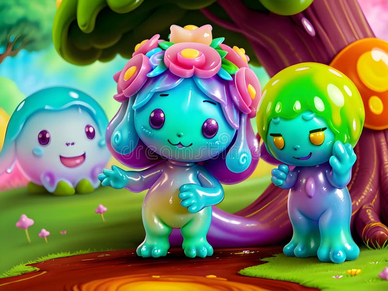 Cute Slime Creatures, Generative AI Illustration Stock Illustration ...