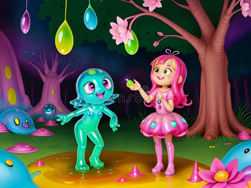 Cute Slime Creatures on Swimming Pool, Generative AI Illustration Stock ...