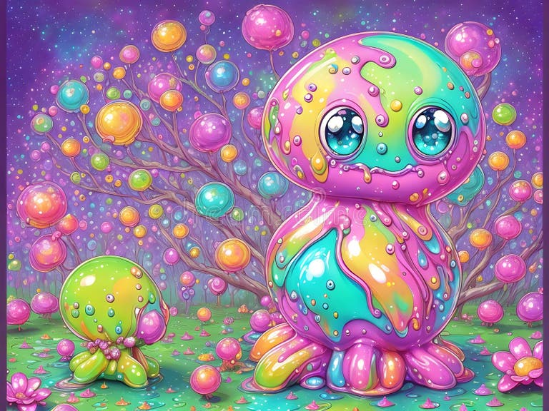 Cute Slime Creatures, Generative AI Illustration Stock Image - Image of ...