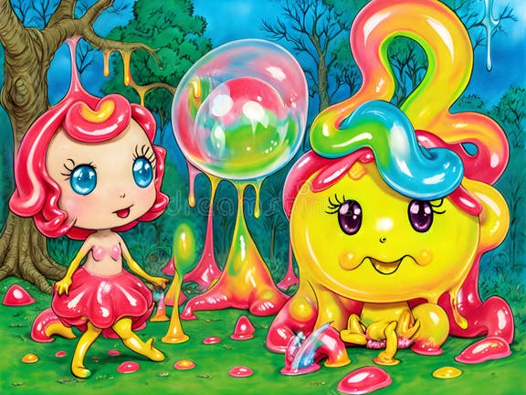 Cute Slime Creatures, Generative AI Illustration Stock Illustration ...