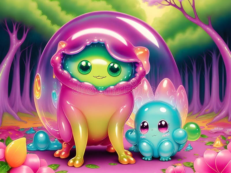 Cute Slime Creatures, Generative AI Illustration Stock Illustration ...