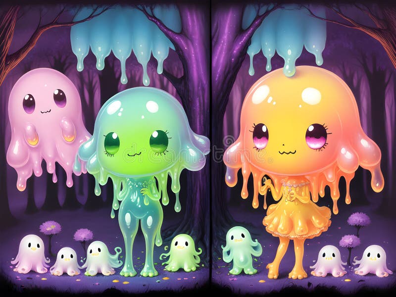 Cute Slime Creatures Ghosts, Generative AI Illustration Stock ...
