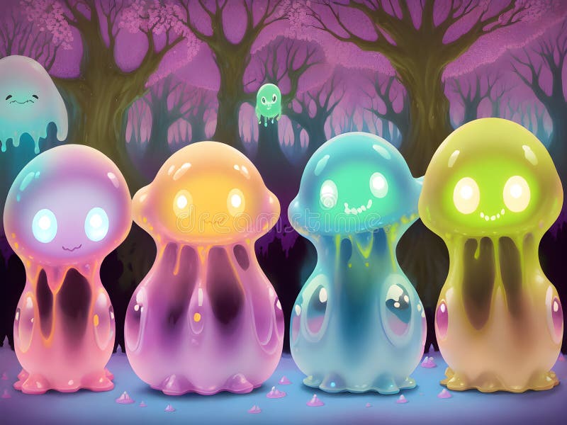 Cute Slime Creatures Ghosts, Generative AI Illustration Stock ...