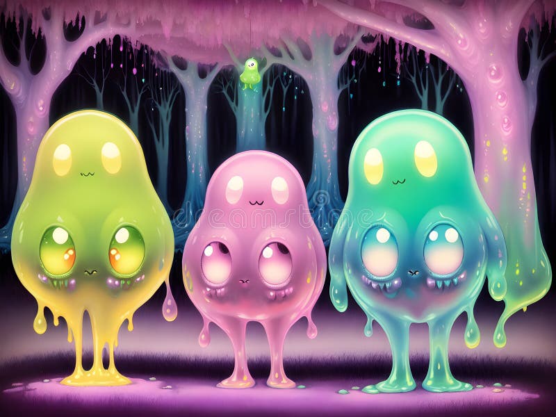 Cute Slime Creatures Ghosts, Generative AI Illustration Stock ...