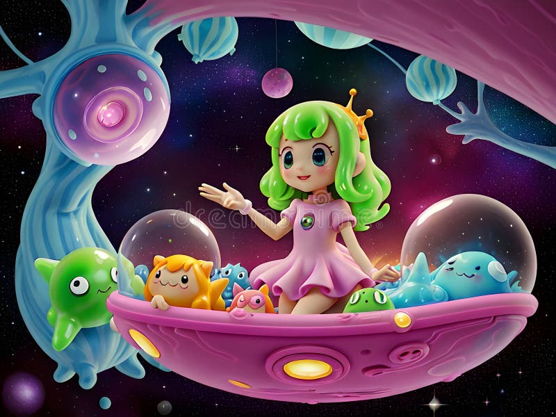 Cute Slime Creatures in Outerspace, Generative AI Illustration Stock ...