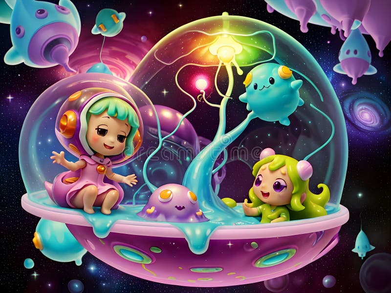 Cute Slime Creatures in Outerspace, Generative AI Illustration Stock ...