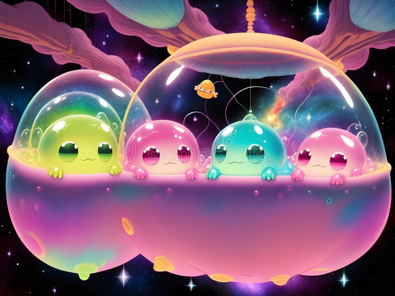 Cute Slime Creatures in Outerspace, Generative AI Illustration Stock ...