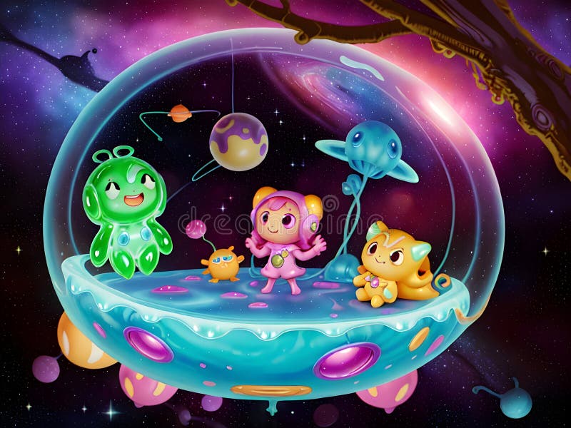 Cute Slime Creatures in Outerspace, Generative AI Illustration Stock ...