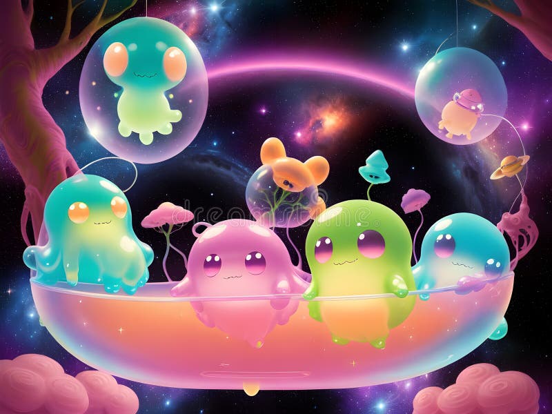 Cute Slime Creatures, Generative AI Illustration Stock Illustration ...