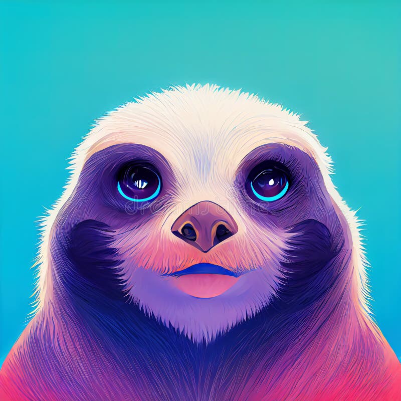 The Muzzle of a Sloth. Cute Sloth on Blue Background Portrait. Digital ...