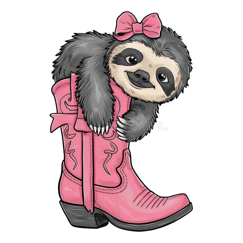 A Cute Sloth with a Bow on Its Head is Playfully Hugging a Pink Cowboy ...