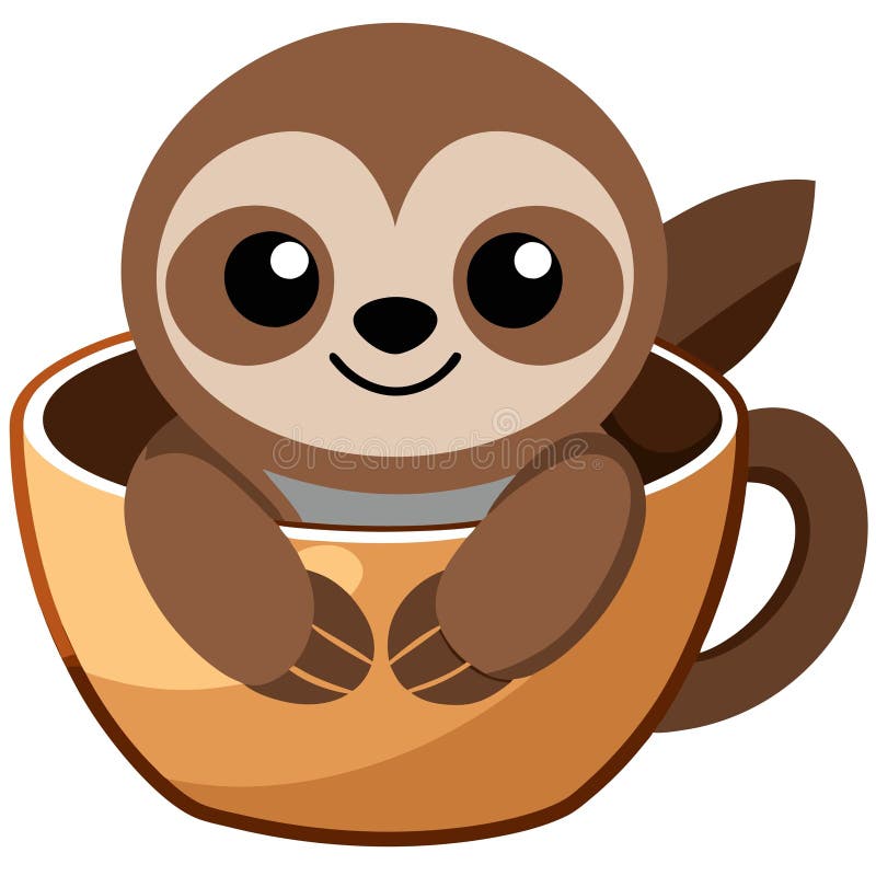 Cute Sloth in Coffee Cup Cartoon Vector Icons Illustration. Flat ...
