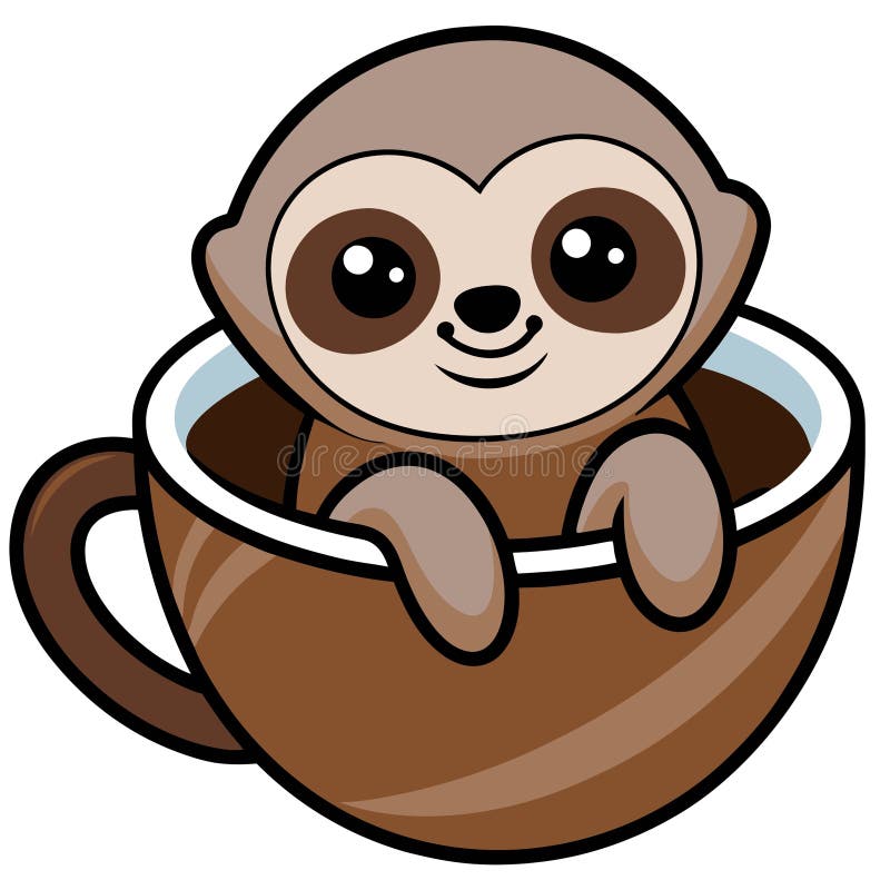 Cute Sloth in Coffee Cup Cartoon Vector Icons Illustration. Flat ...