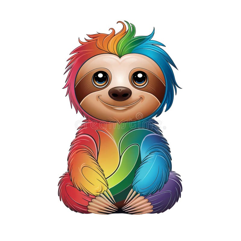 A Cute Sloth is Depicted with a Vibrant Rainbow-colored Fur Stock ...