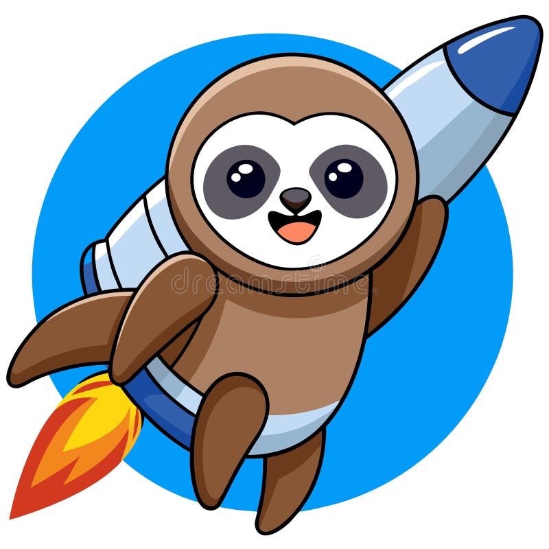 Cute Sloth Flying with Rocket Cartoon Vector Icons Illustration. Flat ...