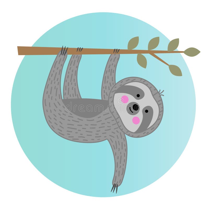 Cute Sloth Hanging from Tree Branch Stock Vector - Illustration of ...