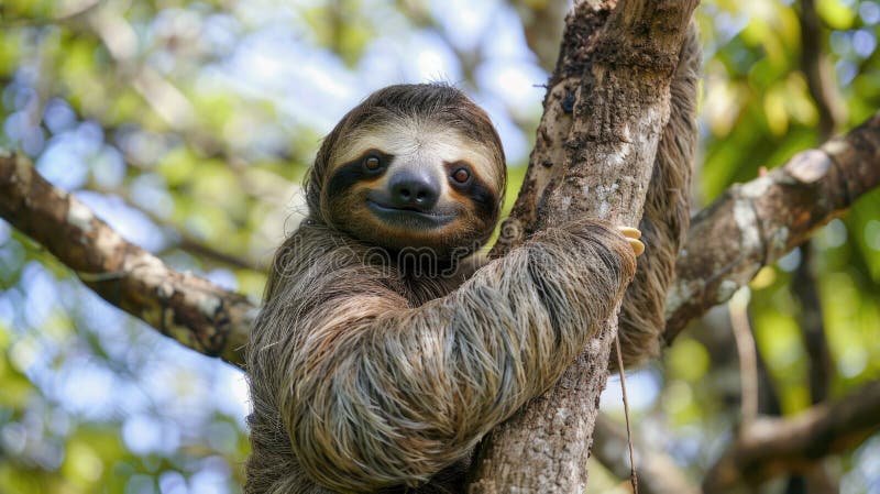 A Cute Sloth Hanging from a Tree Branch, Suitable for Nature and ...
