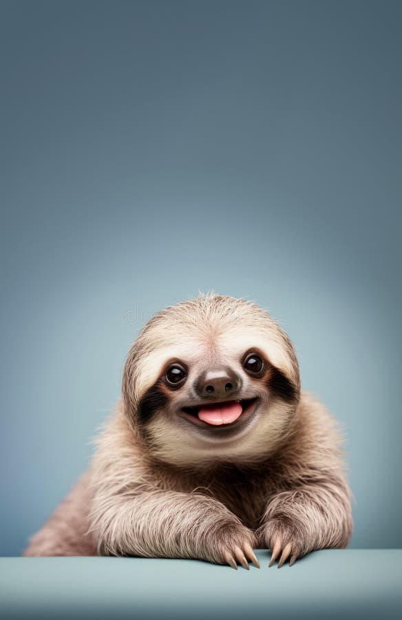 Cute Sloth with Happy Positive Smiling Expression. Copy Space Above ...