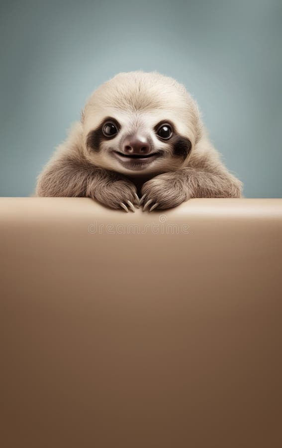 Cute Sloth with Happy Positive Smiling Expression. Copy Space Down ...