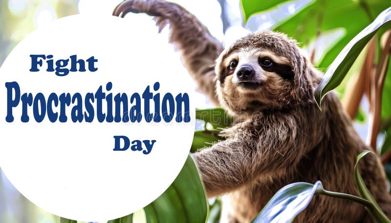 Cute Sloth Highlighting Fight Procrastination Day with Greenery ...