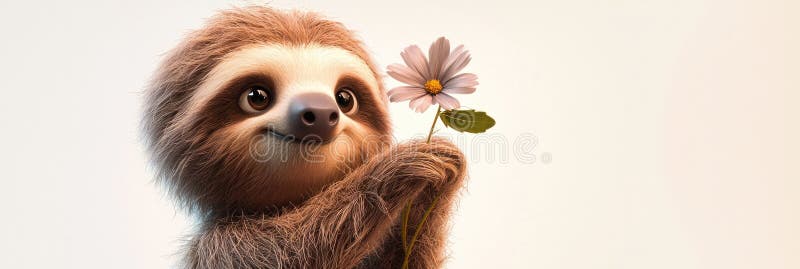 Cute Sloth Holding a Flower Isolated on White Background Stock ...