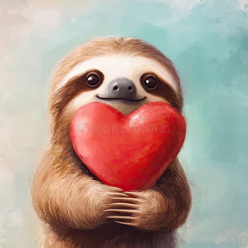 Cute Sloth Holding Heart stock illustration. Illustration of affection ...