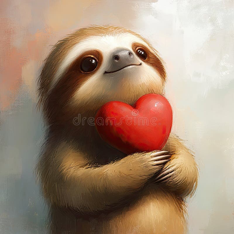Cute Sloth Holding Heart stock illustration. Illustration of heart ...