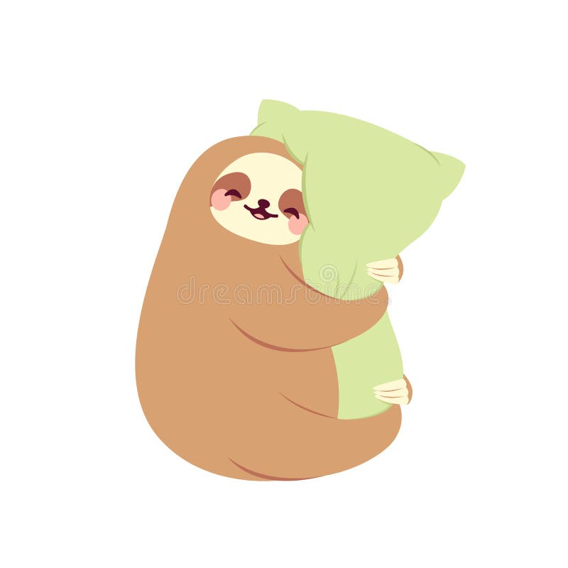 Cute sloth hugging pillow stock vector. Illustration of happy - 165316782