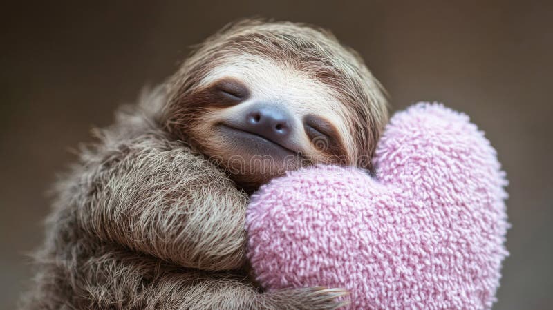 Cute Sloth Hugging Pink Heart Plush Toy Stock Illustration ...