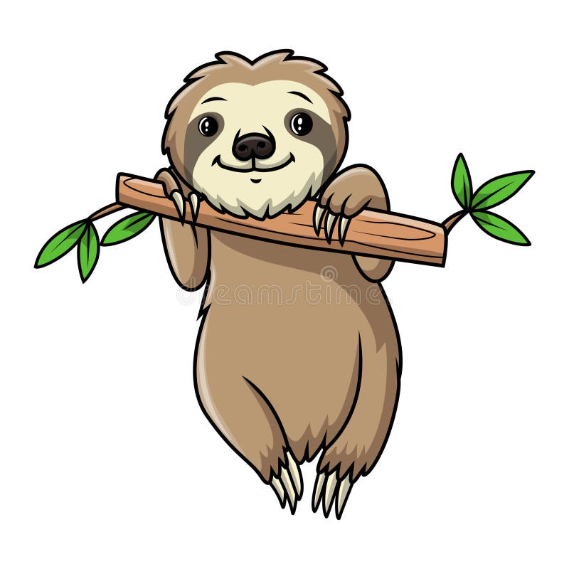 Cute Sloth Playing on a Branch Stock Vector - Illustration of cute ...