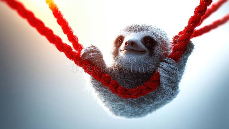 Cute Sloth on Red Rope Swing Stock Photo - Image of graphic, mammal ...