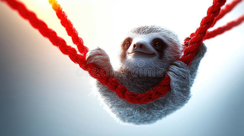 Cute Sloth on Red Rope Swing Stock Photo - Image of graphic, mammal ...