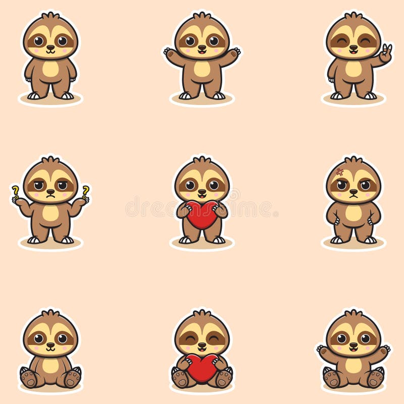 Cartoon Character of Cute Sloth Pose Set Stock Illustration ...