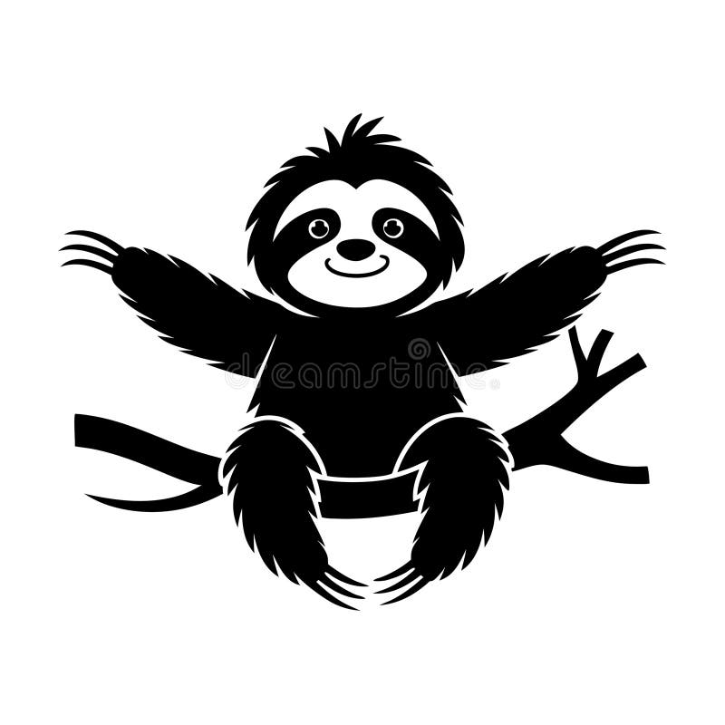 Cute Sloth Silhouette Sitting on Tree Branch Vector Illustration Stock ...