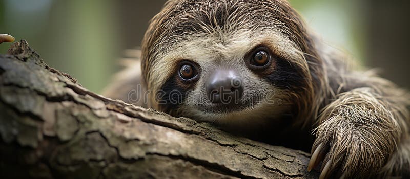 Cute Sloth Sitting on the Branch and Looking at Camera Stock ...