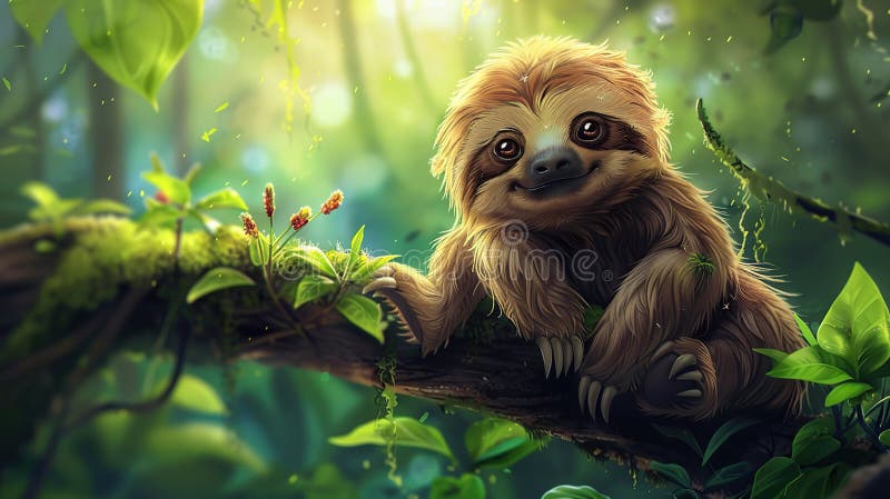 Cute Sloth Sitting on Ground. Generative Ai Stock Illustration ...