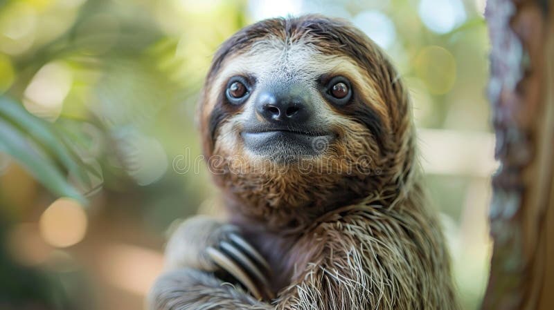 Cute Sloth Sitting on Ground. Generative Ai Stock Illustration ...