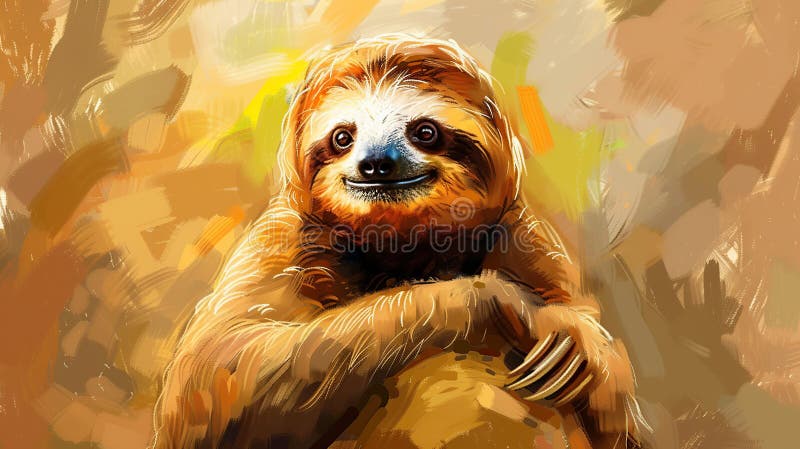 Cute Sloth Sitting on Ground. Generative Ai Stock Illustration ...