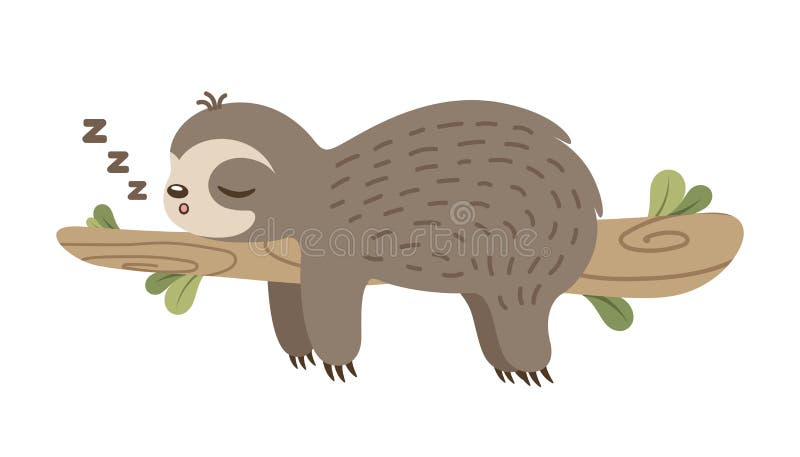 Cute Sloth Sleeping on a Branch Clipart Vector Illustration. Stock ... Cute Sloth Sleeping on a Branch Clipart Vector Illustration. Stock ...