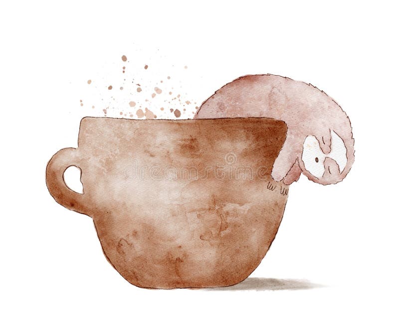 Cute Sloth Sleeping in the Cup of Coffee. Stock Image - Illustration of ...