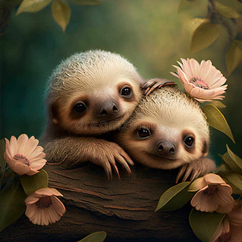 Cute sloths. Generative AI stock illustration. Illustration of funny ...