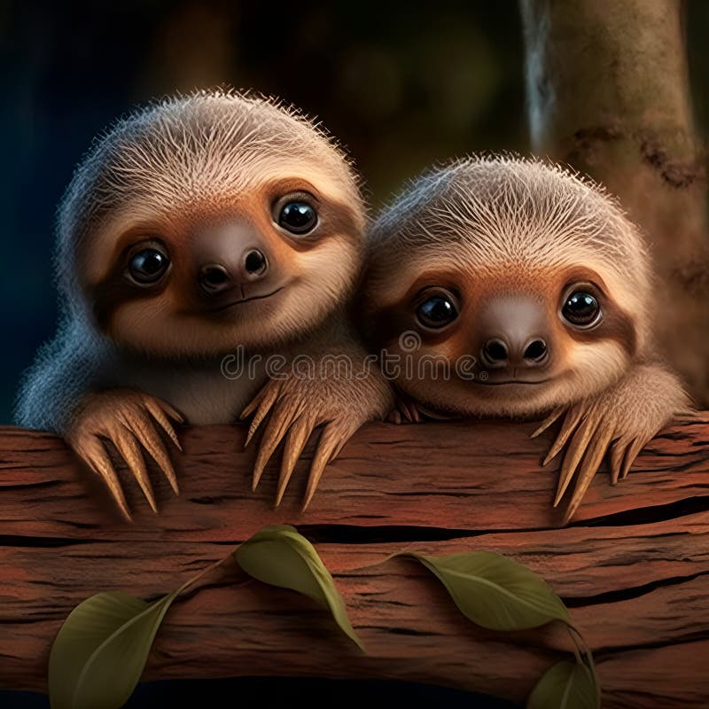 Cute sloths. Generative AI stock illustration. Illustration of fauna ...