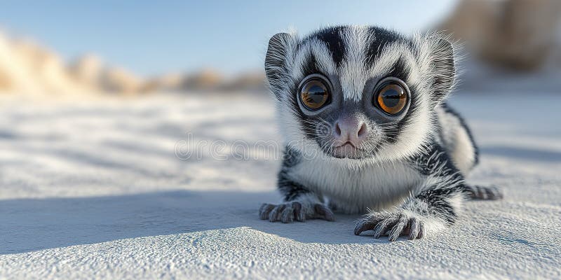 Cute Small Black and White Animal with Big Eyes Exploring Sandy Terrain ...